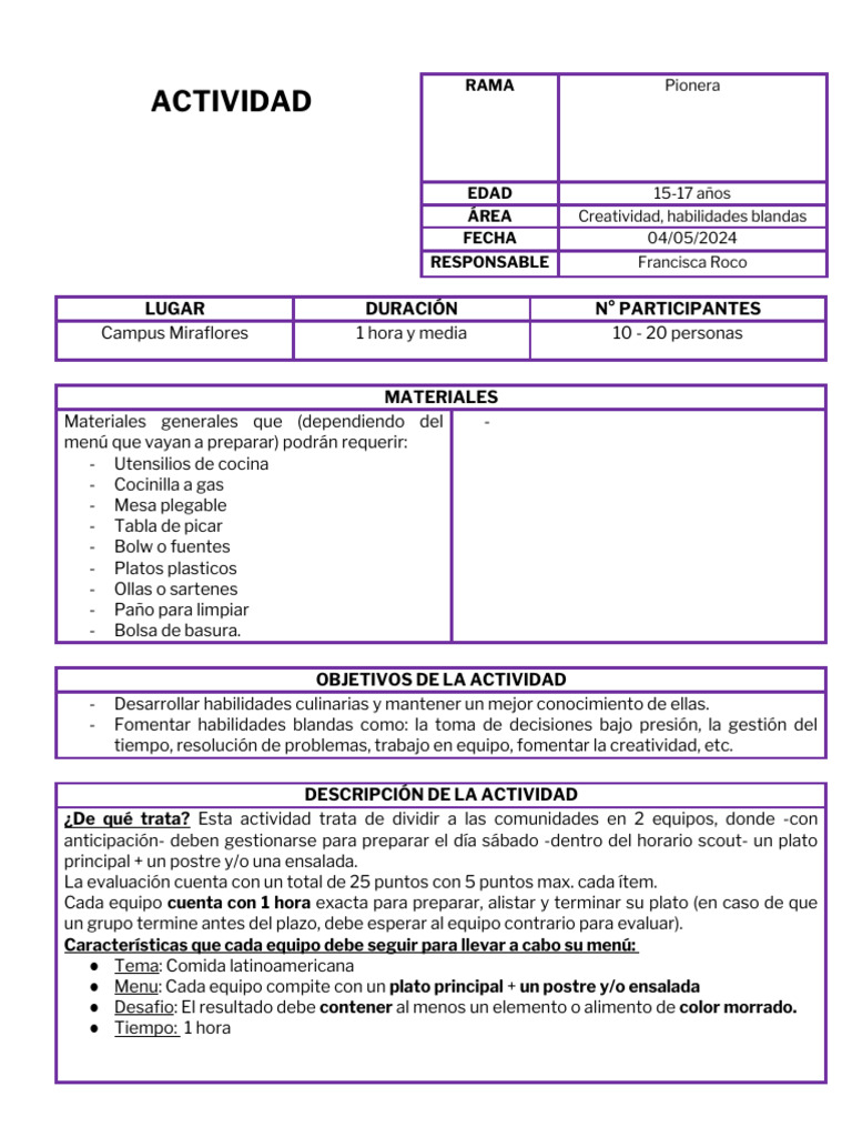 FICHA ACTIVIDAD Fran Roco | PDF