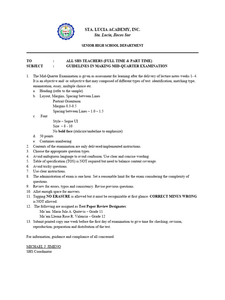 Guidelines For Making Mid Quarter | PDF