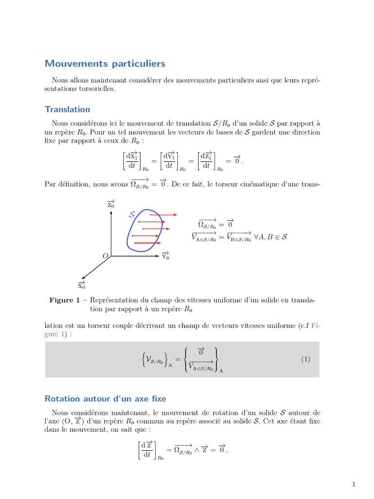 Mouvements particuliers et torseurs cinématiques | PDF | Mouvement de ...