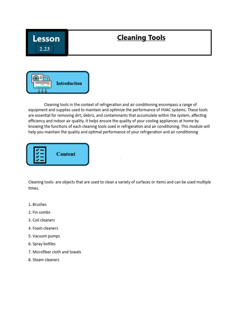 Day 23 Cleaning Tools Module | PDF | Refrigerator | Air Conditioning