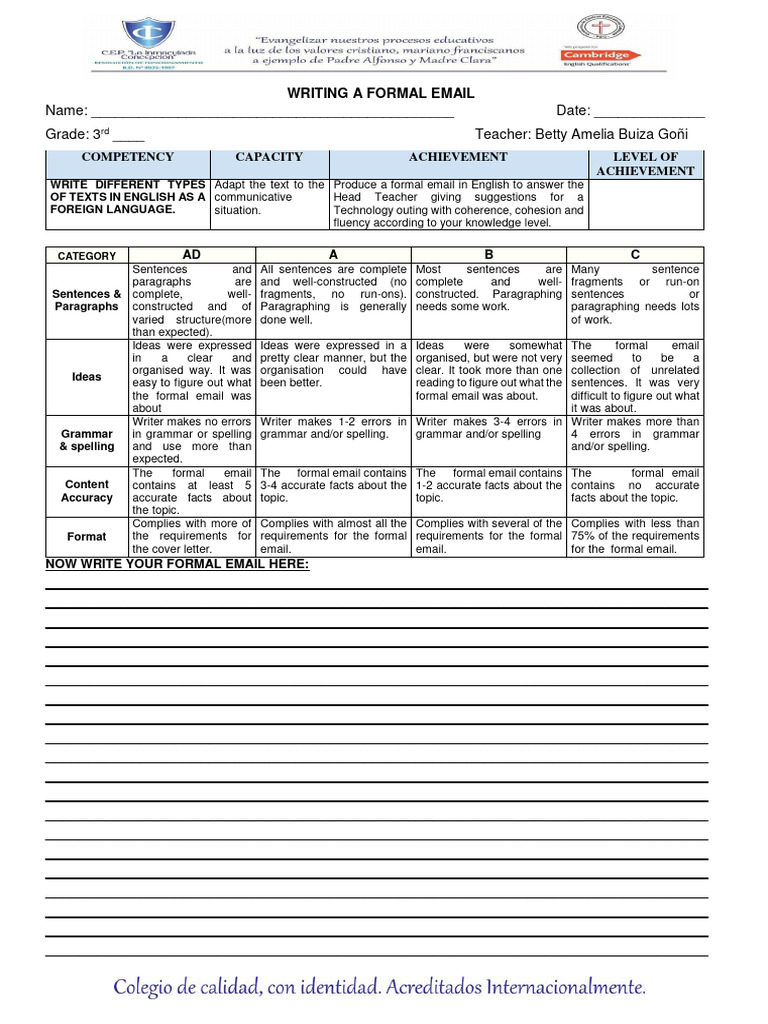Formal Email Rubric | Download Free PDF | Cognitive Science | Cognition
