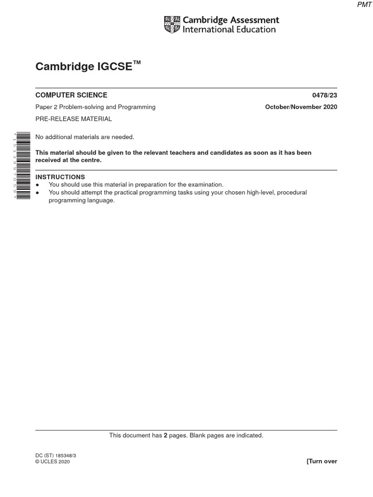 November 2020 (v3) PR - Paper 2 CAIE Computer Science GCSE | PDF | Copyright | Salad