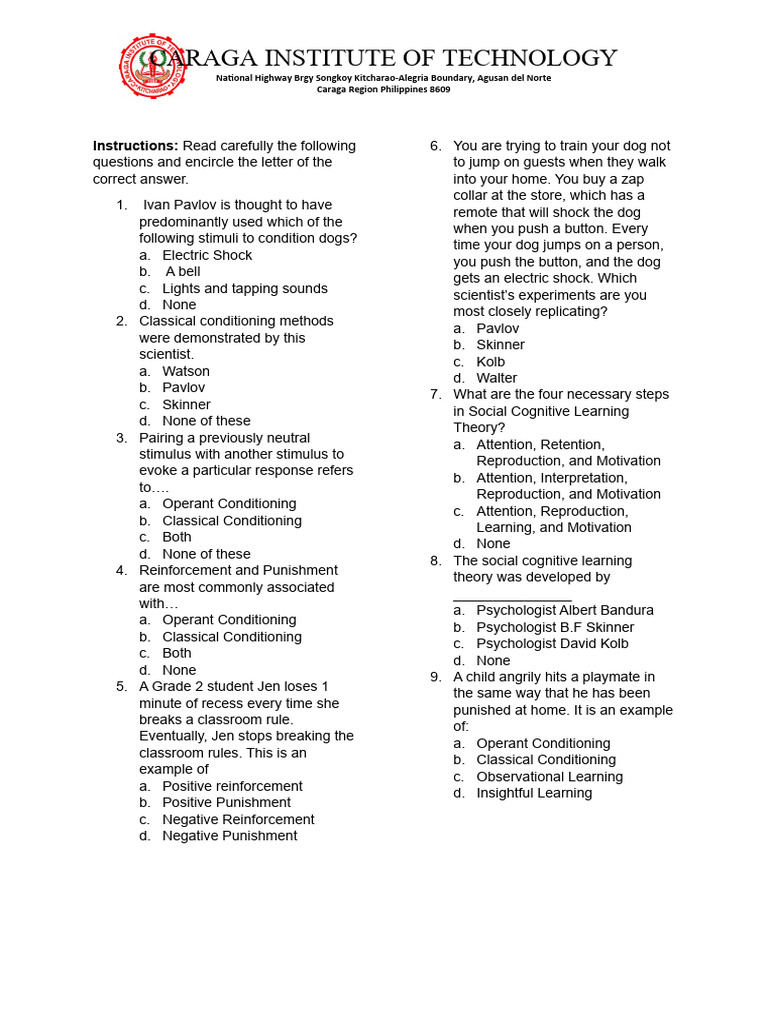 EPP QUIZ | PDF | Classical Conditioning | Learning