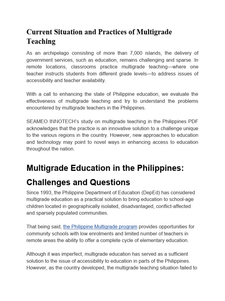 Situation of Multigrade Teaching | PDF | Teachers | Philippines