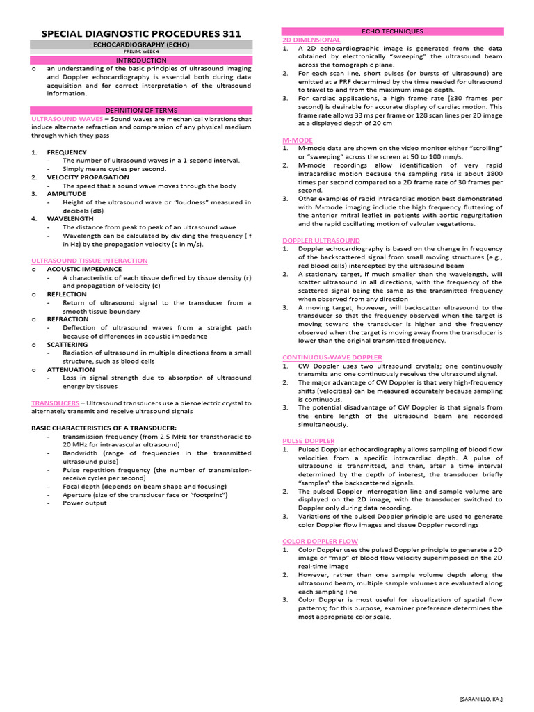 SPDX Week 4 - Echocardiography (Echo) | PDF | Medical Ultrasound | Doppler Effect