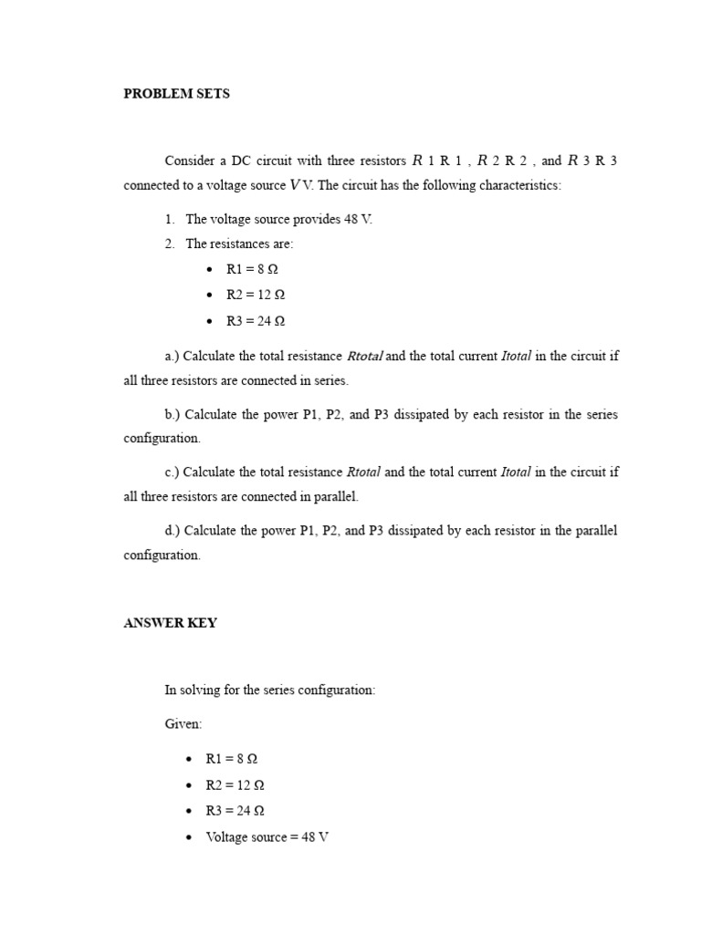 Problem Sets | PDF | Resistor | Electrical Resistance And Conductance Problem Sets | PDF | Resistor | Electrical Resistance And Conductance