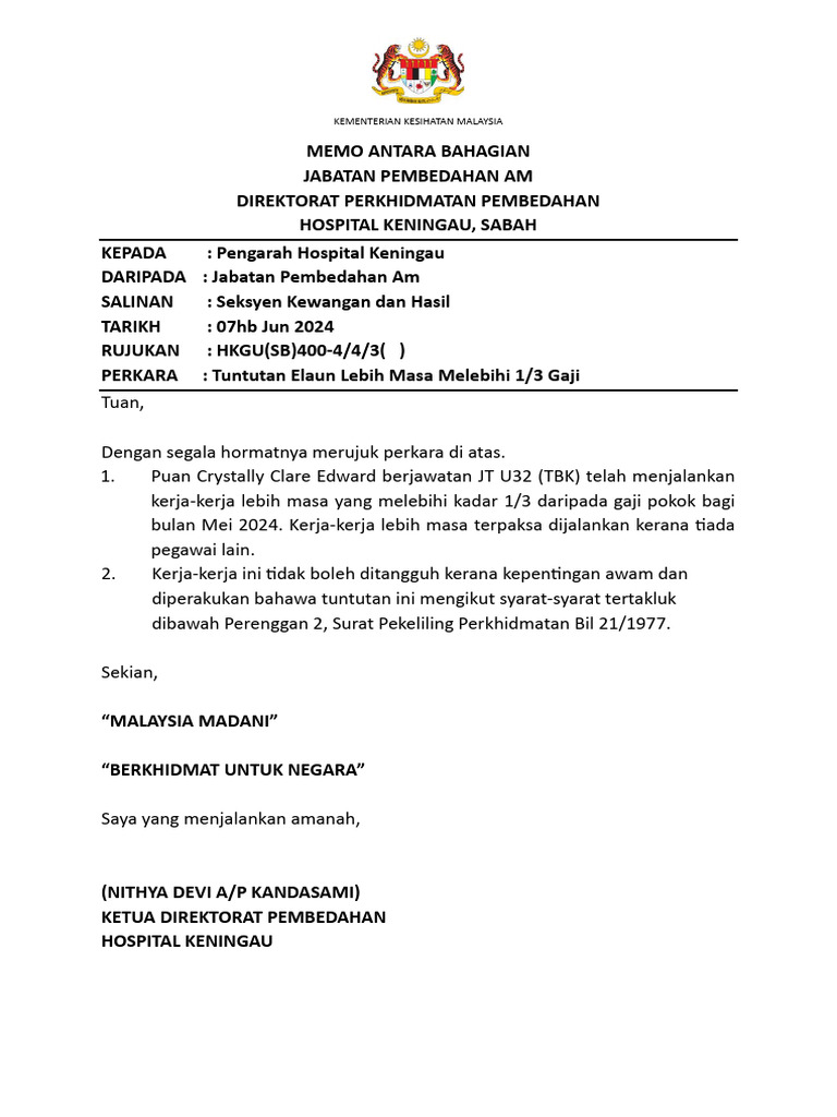 MEMO OT HOSPITAL | PDF