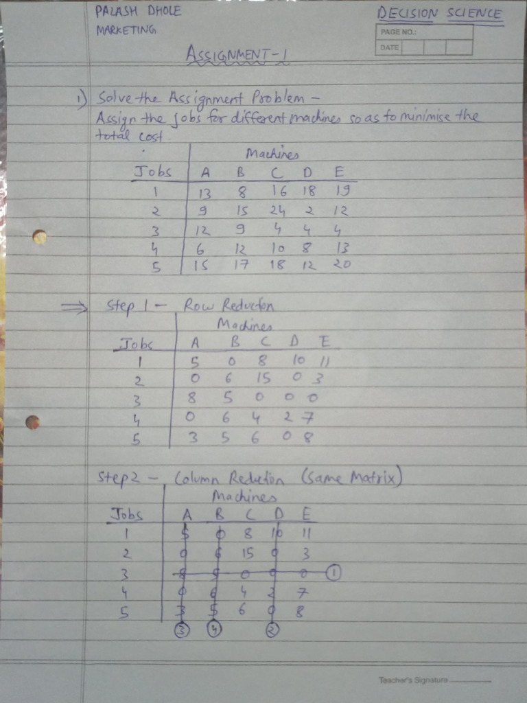 Assignment Problem Solution Matrix | PDF
