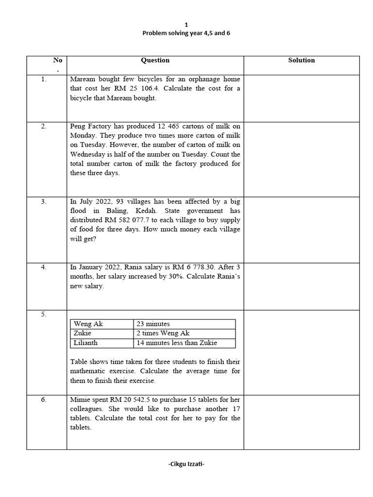 Problem Solving Year 4,5 and 6 | PDF