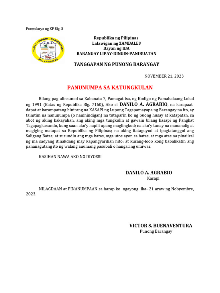 Form 5 PANUNUMPA SA KATUNGKULAN | PDF