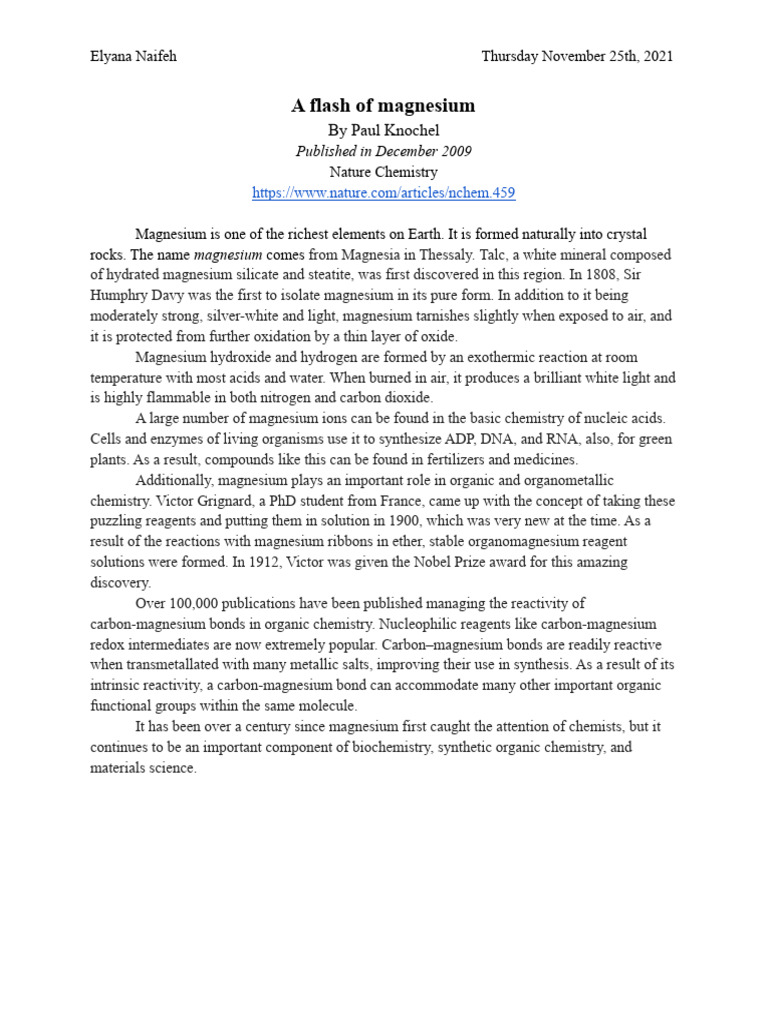 A flash of magnesium - Updated version | PDF | Magnesium | Chemical ...