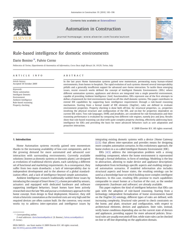 Rule-Based Intelligence For Domotic Environments Dario, B | PDF | Home ...
