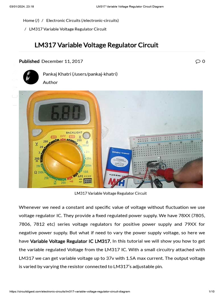 LM317 Variable Voltage Regulator Circuit Diagram | Download Free PDF ...