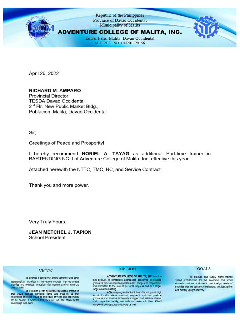 2022 - Letter for Additional Trainer | PDF