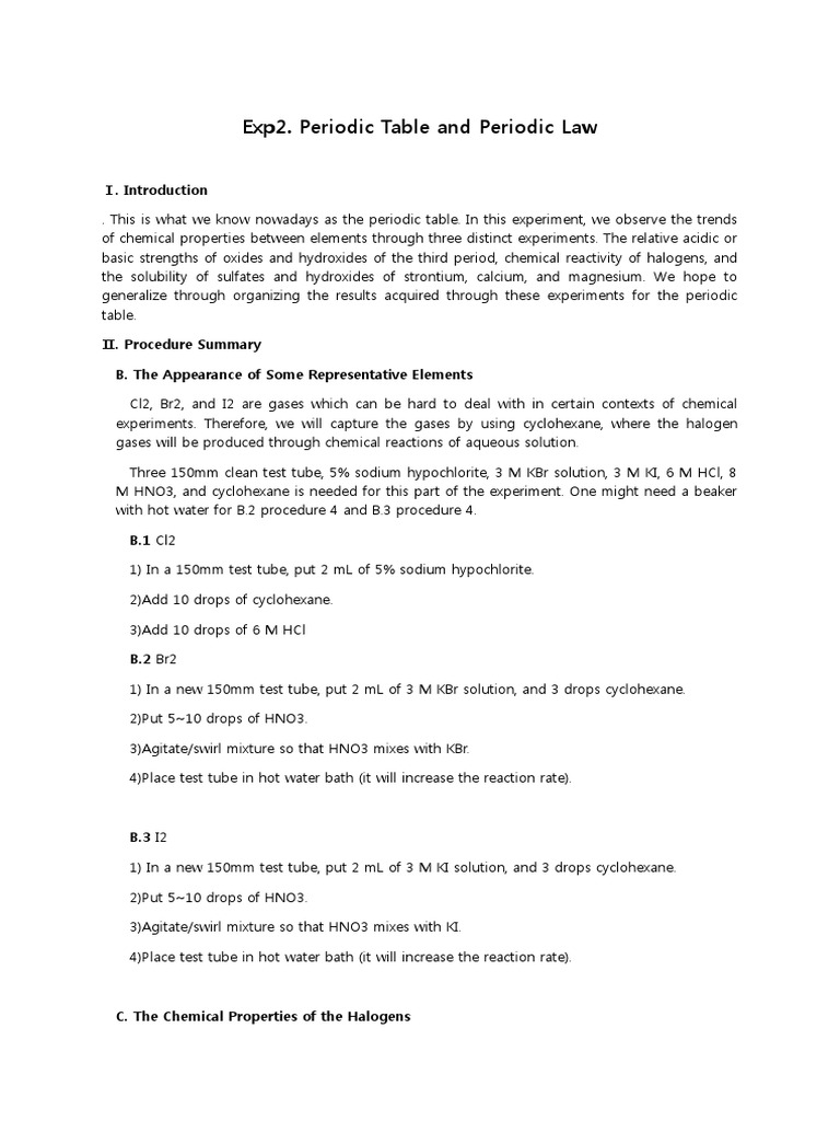 Periodic Table Experiments Overview | PDF | Iodine | Periodic Table