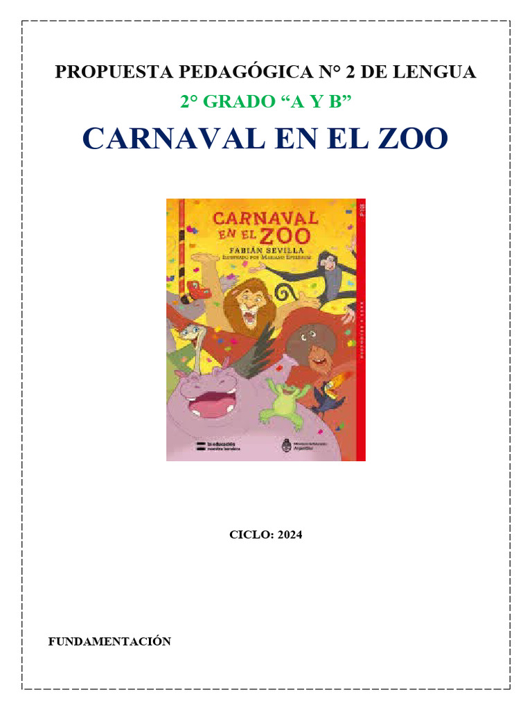 Propuesta Pedagógica N. 2 - Carnaval en El Zoo | PDF | Cuentos