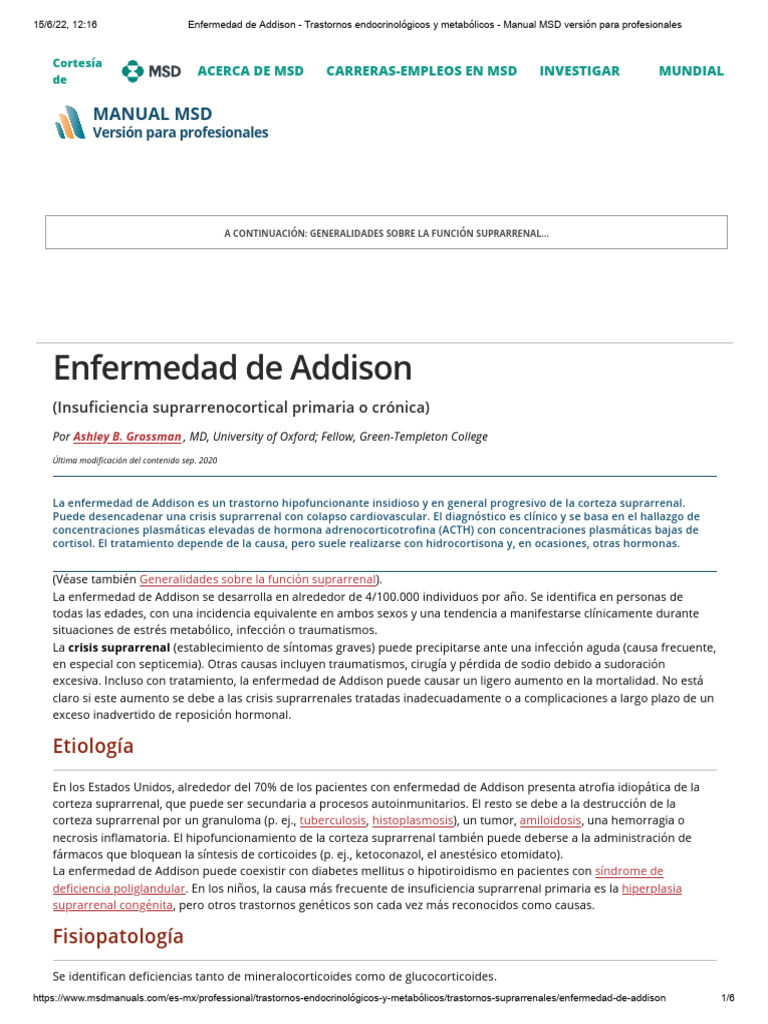 Enfermedad de Addison - Trastornos endocrinológicos y metabólicos - Manual MSD versión para ...