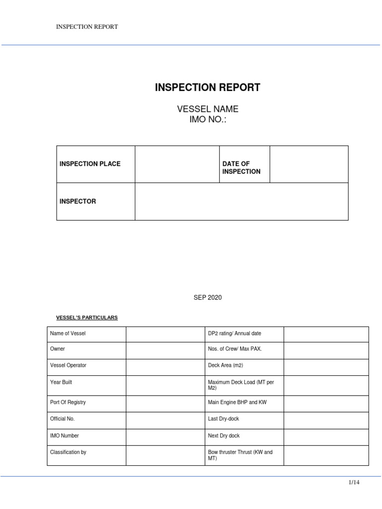 Vessel Inspection Report Sample | PDF | Rocket Engine | Ships