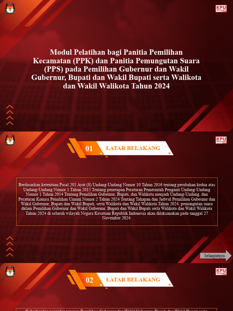 Salinan Ppt Modul Pelatihan Ppk Dan Pss Pemilihan Serentak Tahun 2024 | PDF