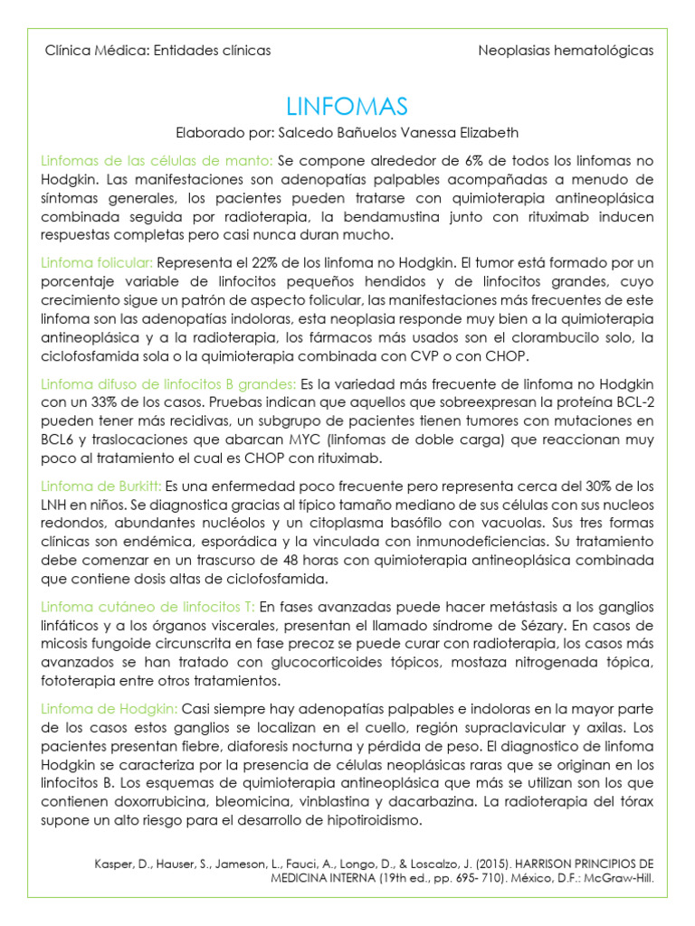 Tipos de Linfomas y Tratamientos | PDF | Linfoma | Medicina CLINICA
