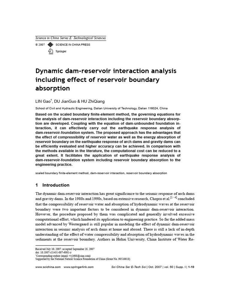 Dynamic Dam-Reservoir Interaction Analysis Including Effect of Reservoir Boundary Absorption ...