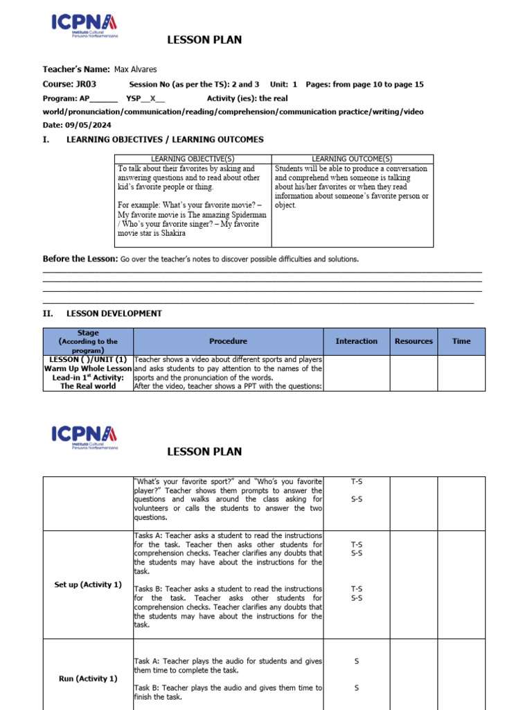 Lesson Plan 1 YSP | Download Free PDF | Lesson Plan | Teachers
