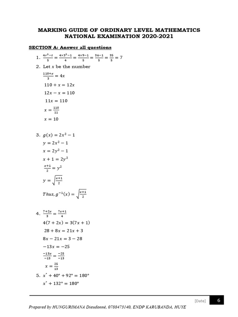 O.L Mathematics 2020-2021 Marking Guide | PDF