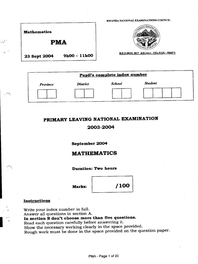 2004 Mathematics Past Paper | PDF