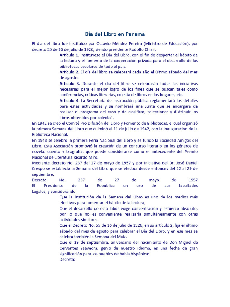 Día Del Libro en Panama | PDF | Panamá