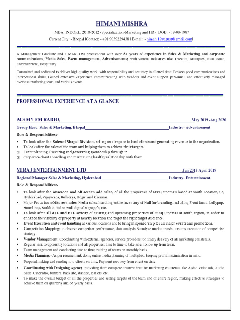 Himani Mishra_CV_MARCOM_ | PDF | Marketing | Advertising