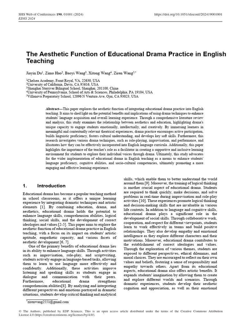 The Aesthetic Function of Educational Drama Practi | PDF | Learning ...