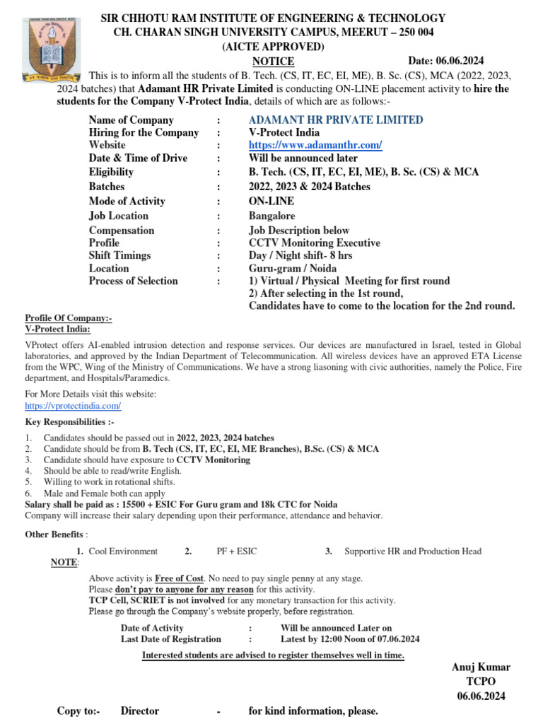 NOTICE - Opening For CCTV Monitoring | PDF