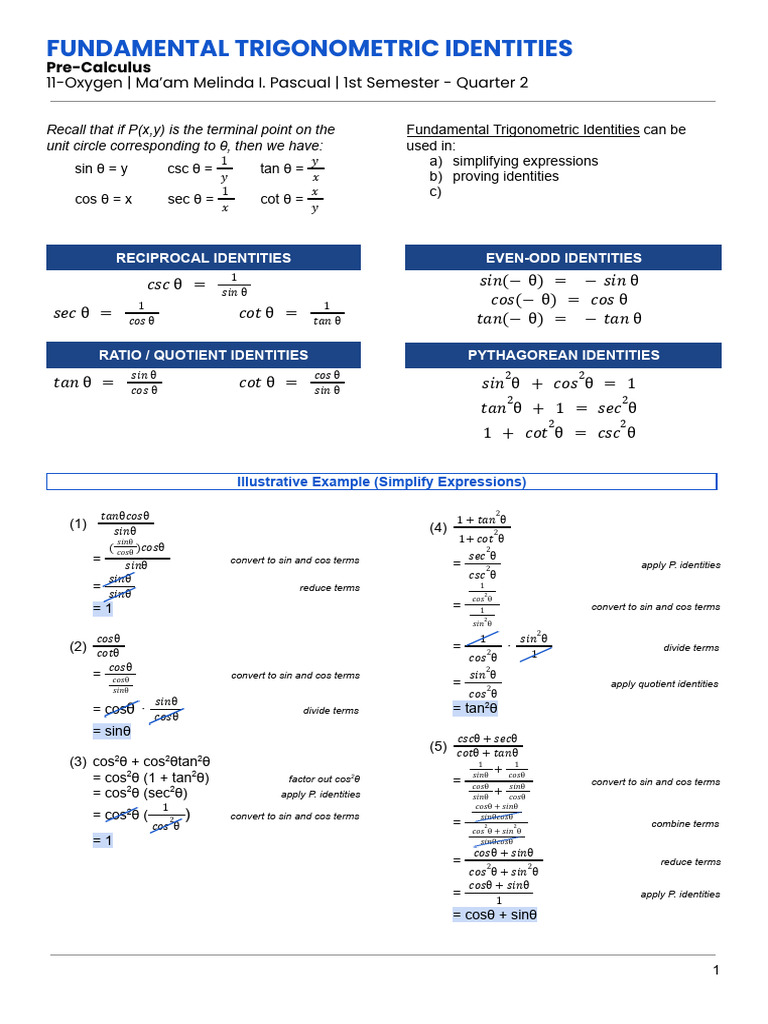 2.12 - Fundamental Trigonometric Identities | PDF | Trigonometric Functions | Mathematical Analysis