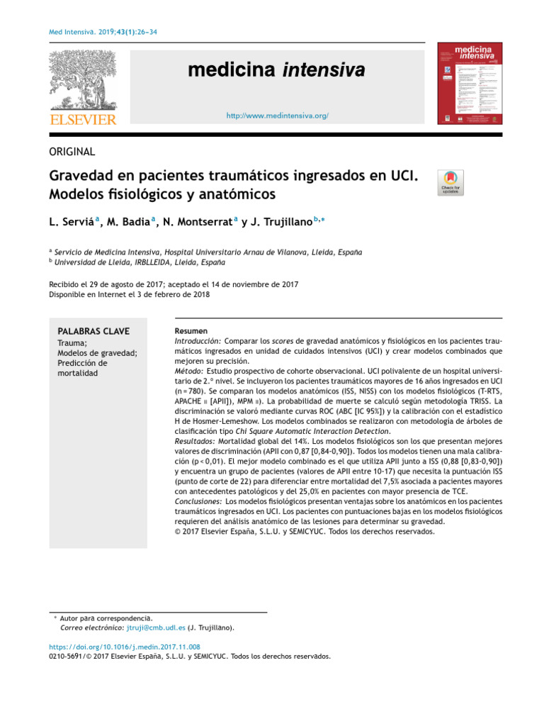 Gravedad en Pacientes Traumáticos Ingresados en Uci. Modelos ...