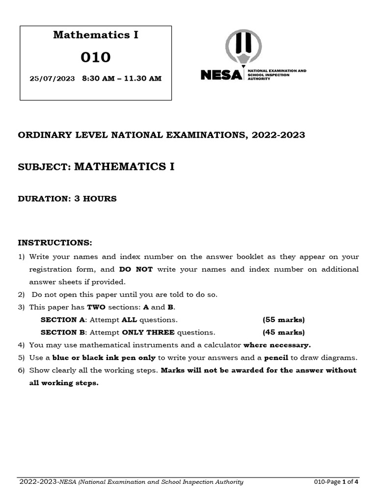 2023 National Mathematics Exam Paper | PDF | Mathematical Objects ...