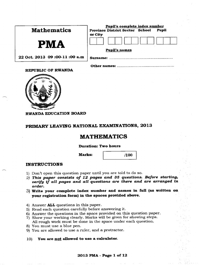 2013 Mathematics Past Paper | PDF