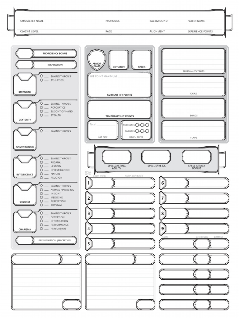 D&D 5E - Simple Sheet Full-Caster | PDF
