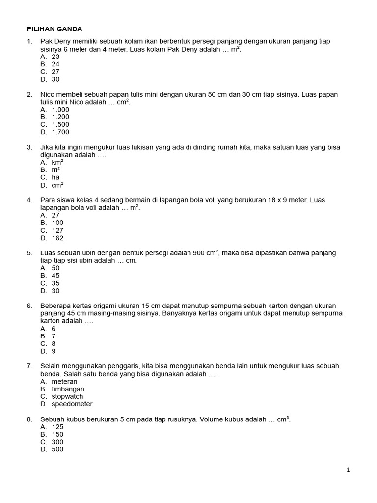 Soal Uas Matematika Kelas 4 Semester Genap - Kumer | PDF