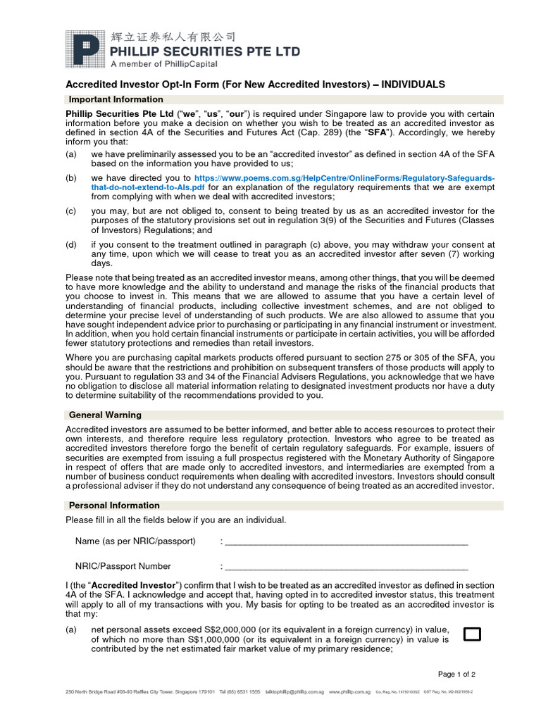 Declaration of Accredited Investor Status - Individual | PDF ...