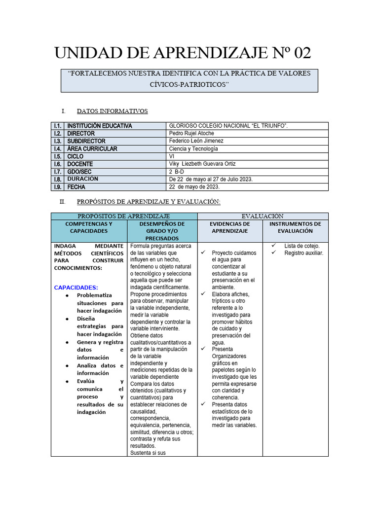 UNIDAD DE APRENDIZAJE #02 de Cyt 2023 | PDF | Investigación cuantitativa | Aprendizaje