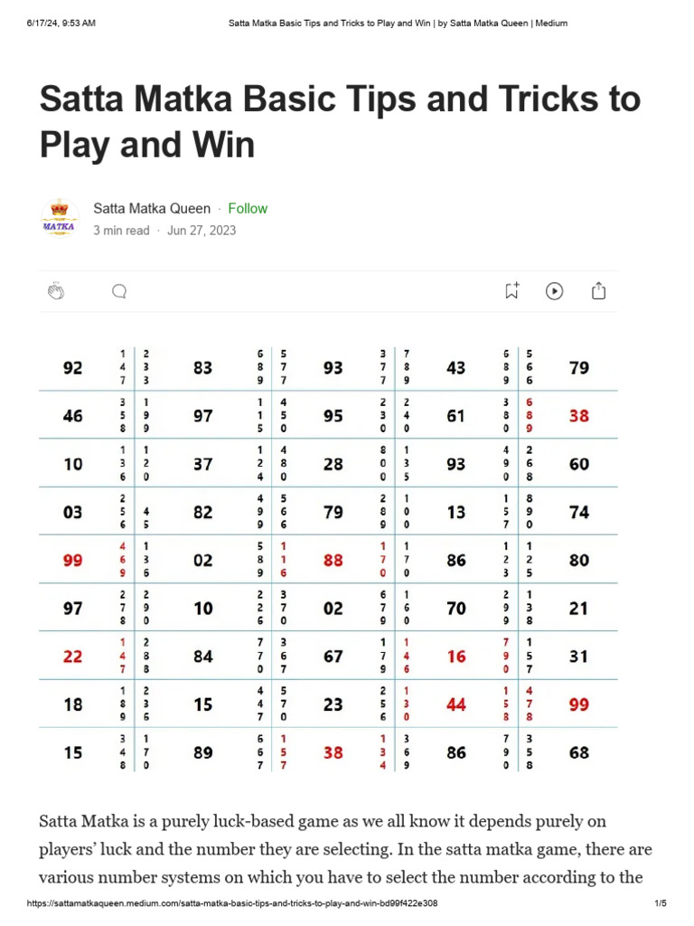 Satta Matka Tips and Winning Tricks | PDF