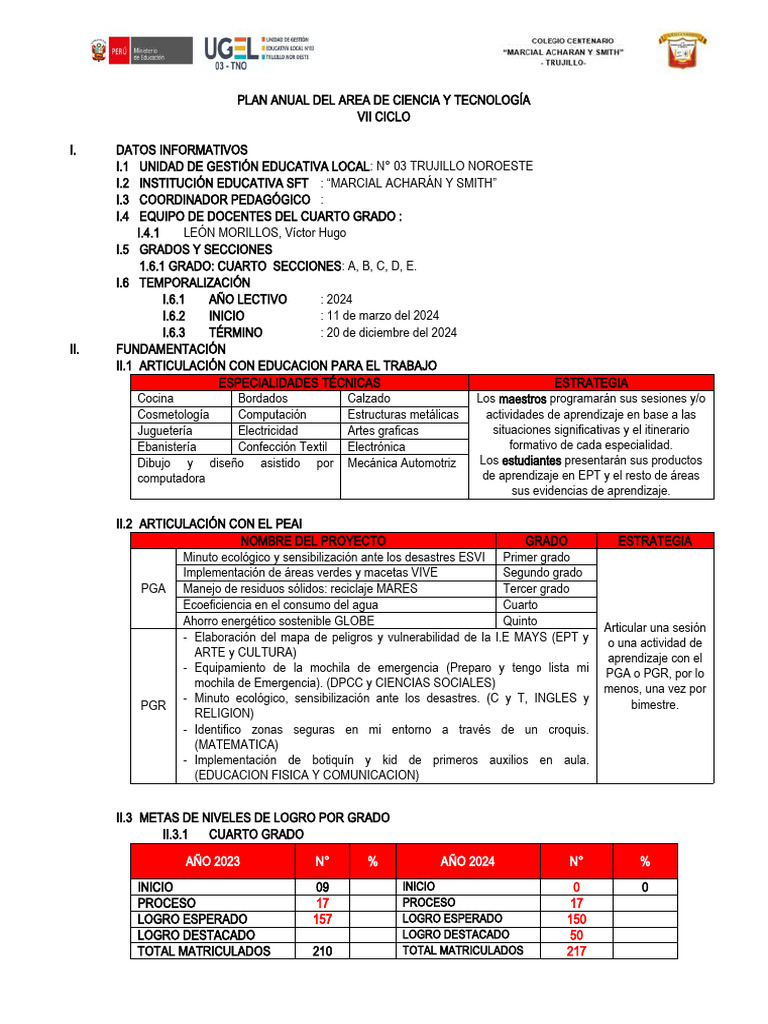 2024 ESQUEMA ANUAL VII CICLO 2024 ok | PDF | Evaluación | Aprendizaje