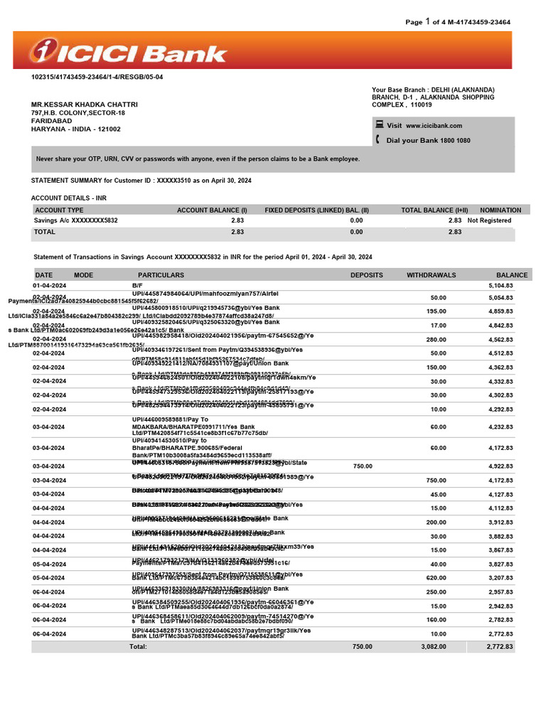 Statement 2024MTH04 510549013 Unlocked | Download Free PDF | Debit Card | Banks