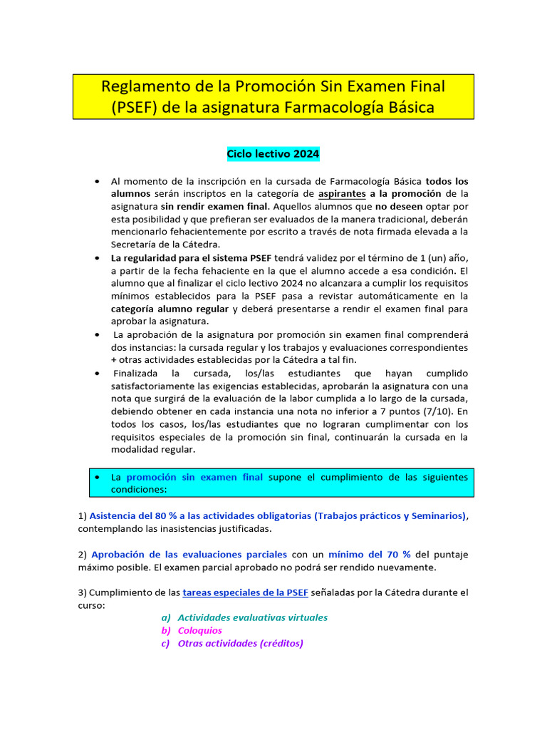 Reglamento de La Promoción Sin Examen Final 2024 | PDF