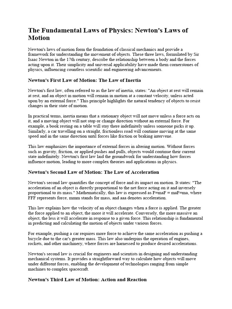 The Fundamental Laws of Physics | PDF | Force | Inertia