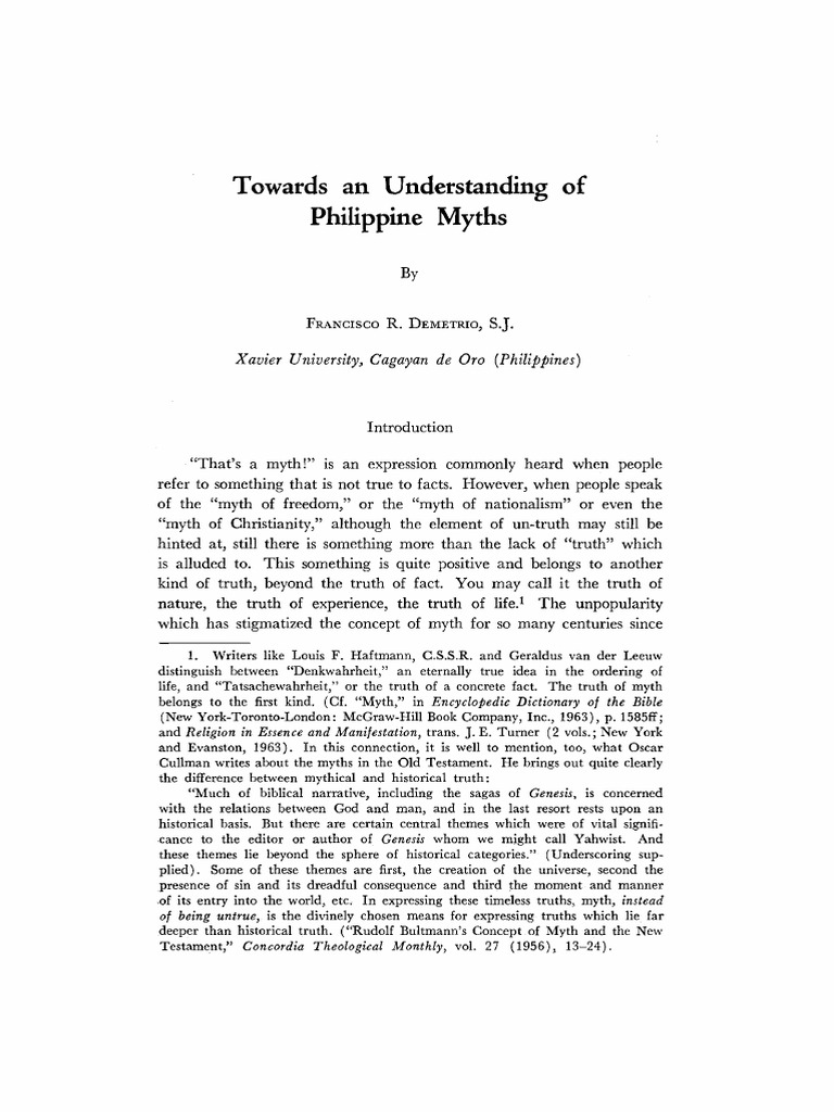 Understanding Philippine Myths | PDF | Eucharist | Rituals
