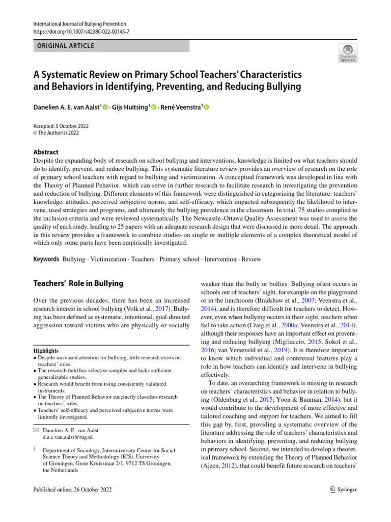 A Systematic Review On Primary School Teachers Characteristics and Behaviors in Identifying ...