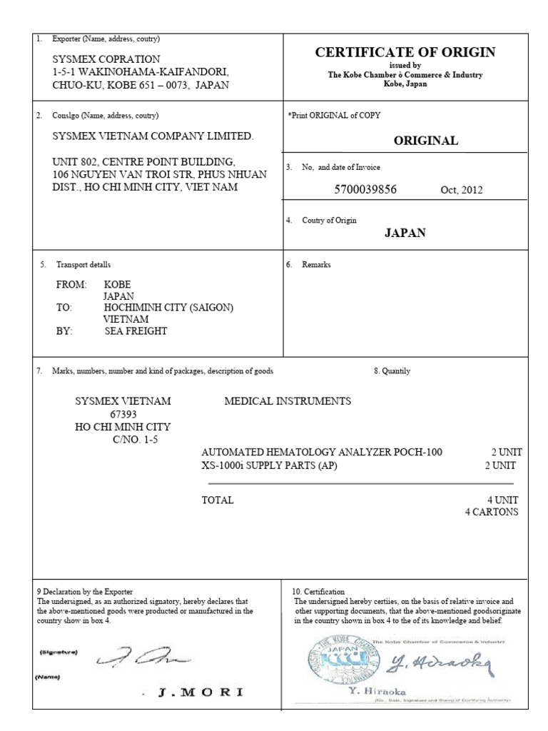 Certificate of Origin: Original | PDF | Ho Chi Minh City | Freight Transport