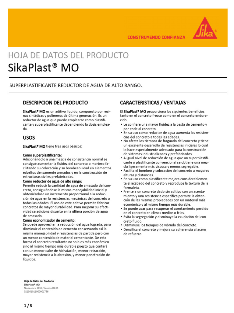 Sikaplast Mo | PDF | Hormigón | Naturaleza
