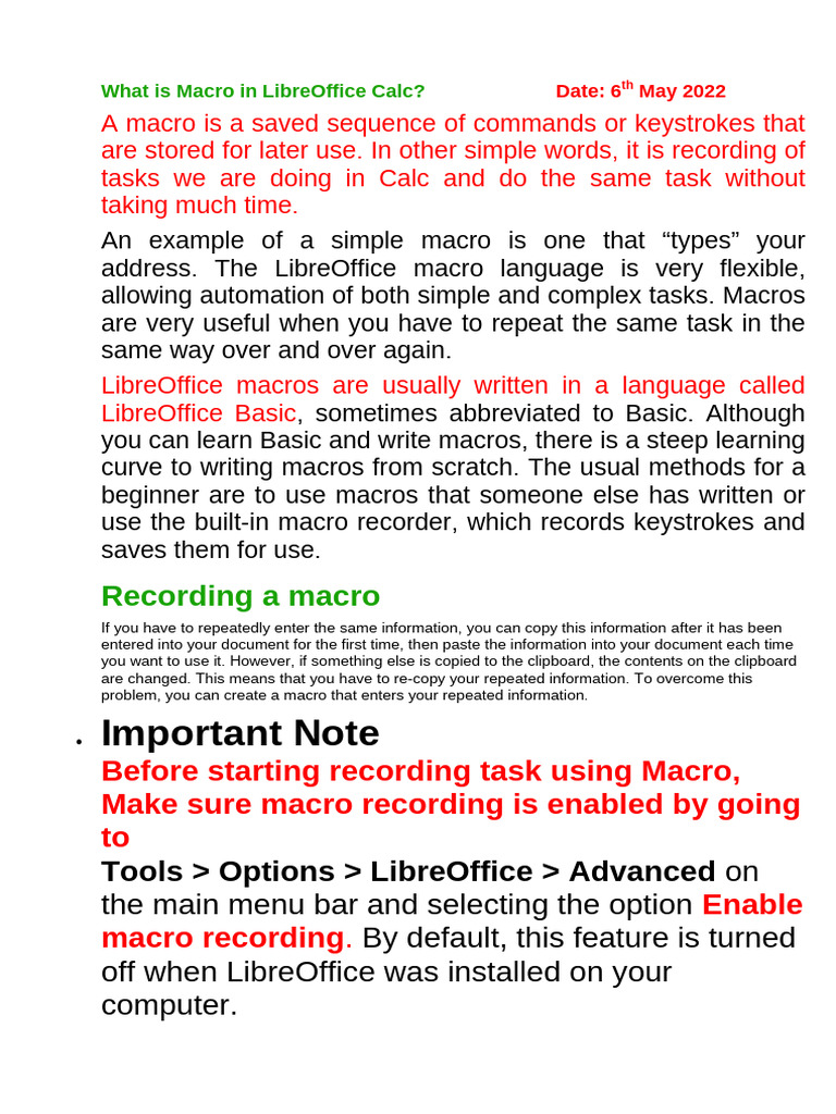 Understanding Macros in LibreOffice Calc | PDF | Macro (Computer ...